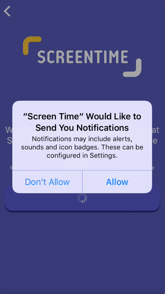 Initial set up screens on iPad or iPhone - Screen Time
