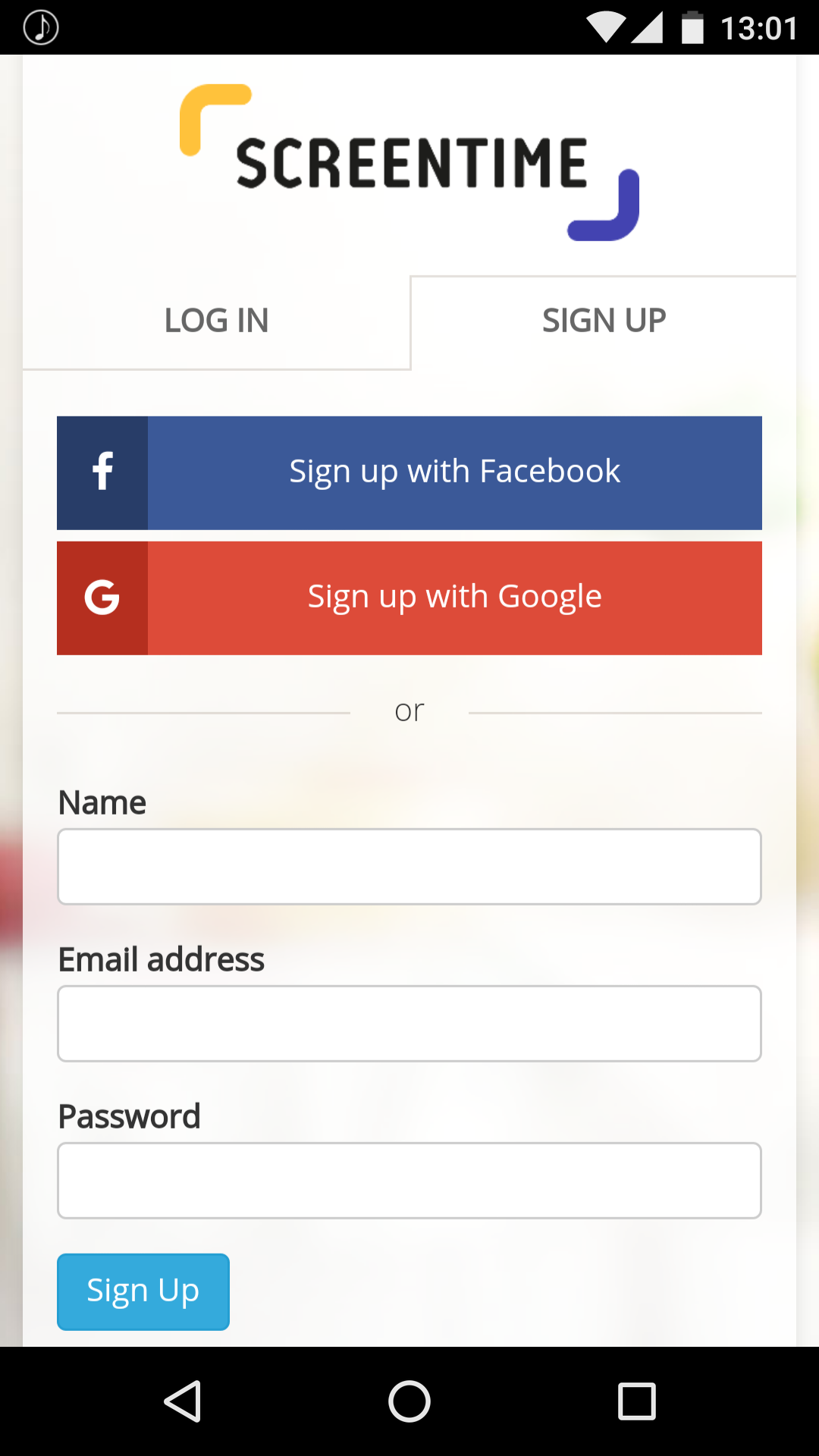 NEW FEATURE: New log in page - Screen Time