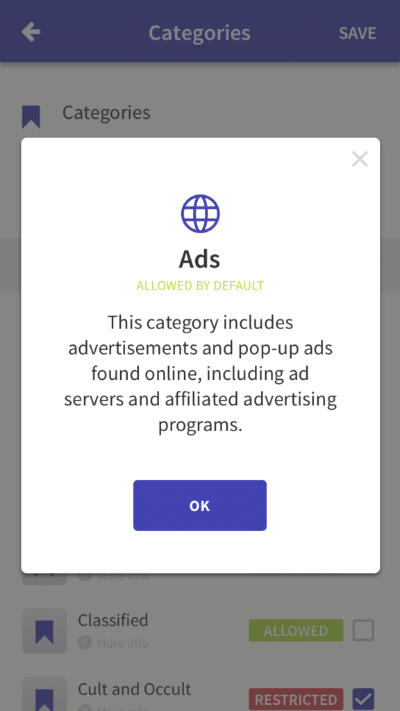 What are the Web Filtering categories? - Screen Time